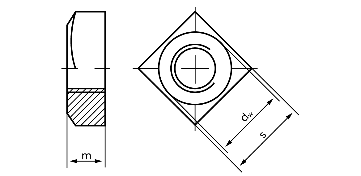 Firkantet Møtrik DIN 557 Rustfri A2 M10 Nøglevidde=17 (100 Stk). Bolte.dk
