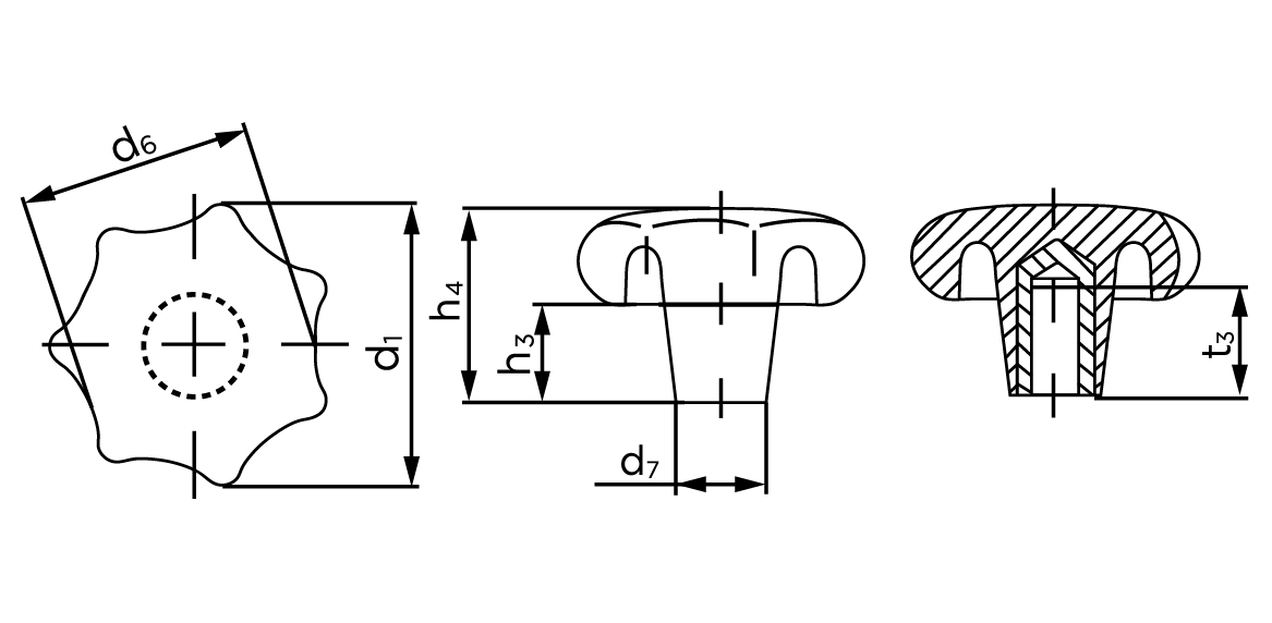 Stjernformet-Maskingreb DIN 6336 Plastik Type K, Med Gevindbøsning I ...
