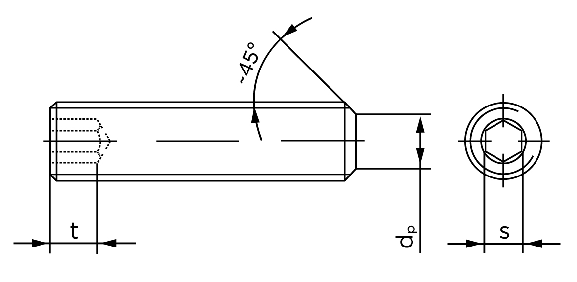 Pinolskrue Med Flad Ende DIN 913 Rustfri A1/A2 M5x25 (200 Stk). Bolte.dk