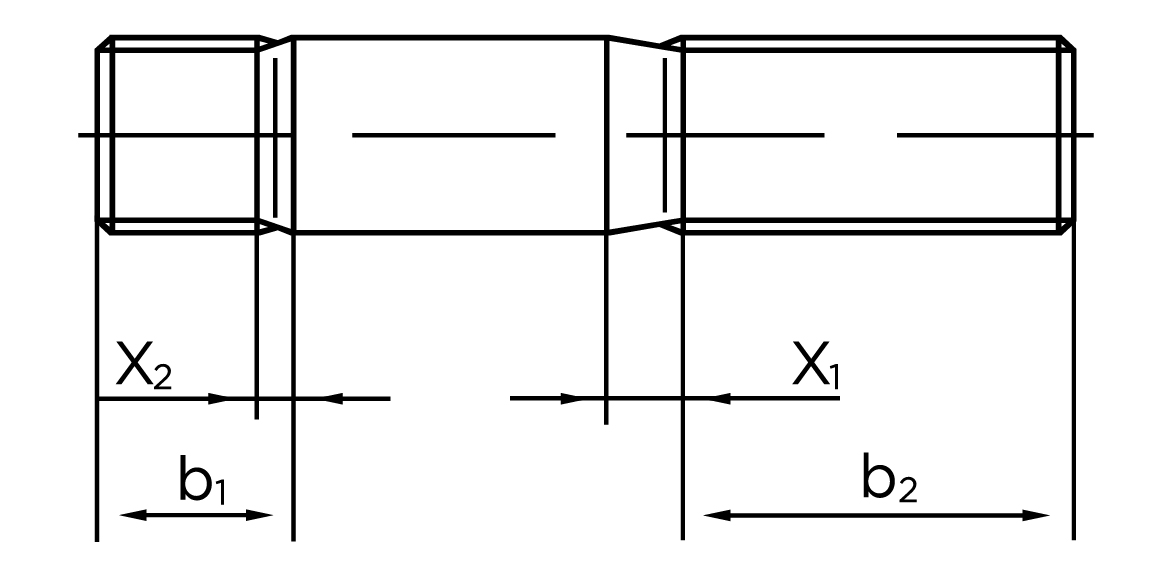 Pindbolt DIN 938 Rustfri A2, Metal-Ende ˜ 1 d M12x65 (10 Stk). Bolte.dk