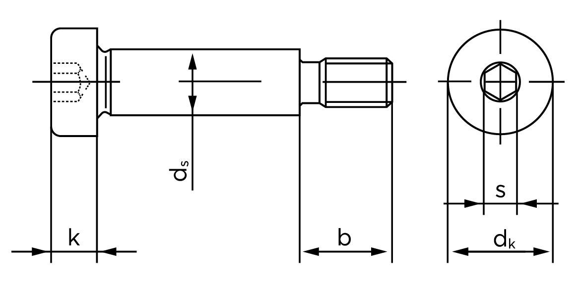 Pastbolt ISO 7379 Rustfri A2 Pas-tolerance f9 Ø12-M10x20 (50 Stk). Bolte.dk